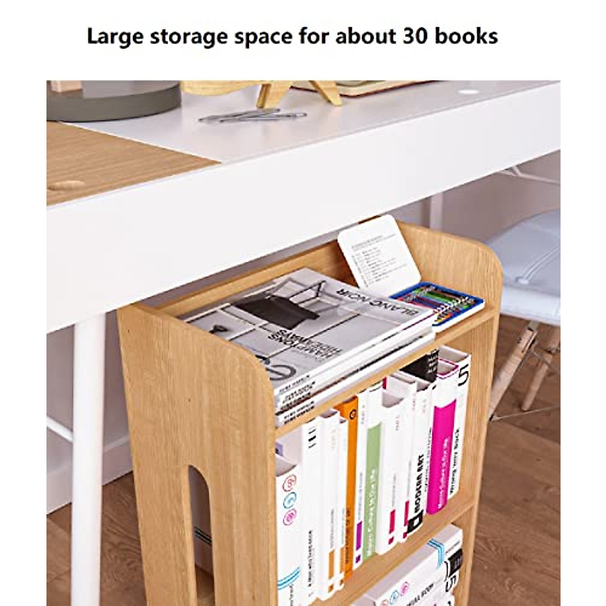 Heehee Mobile Bookshelf on Wheels Bookcase Under Desk Office Cart for Home Office Wooden Bookshelf Sideboard Storage Rack Side Cabinet