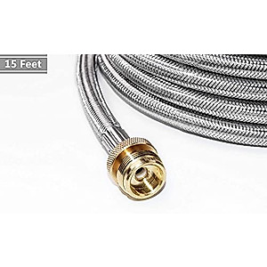 DOZYANT 15 Feet POL Stainless Braided Propane Hose Adapter with Propane Tank Gauge, 1lb to 20lb Propane Converter Hose for Propane Stove, Tabletop Grill and More 1lb Portable Appliance
