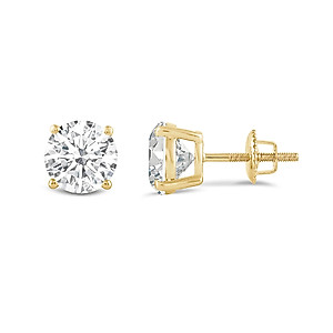 Everyday Elegance Solid 14K Yellow Gold Cubic Zirconia Stud Earrings for Women in Round Cut | Screw Back Earring | 2 CTW CZ | With Gift Box