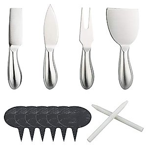 Set of 12, Stainless Steel Cheese Slicers with Cheese Markers and Soapstone Chalks, findTop 4 Pieces Cheese Slicer Cheese Cutter, 6 Pieces Natural Slate Cheese Labels, 2 Pieces Soapstone Chalks