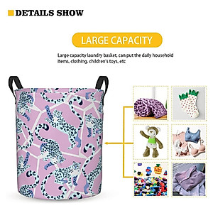 FeHuew Snow Leopard Trendy Colored Collapsible Laundry Basket with Handle Waterproof Hamper Storage Organizer Large Bins for Dirty Clothes,toys