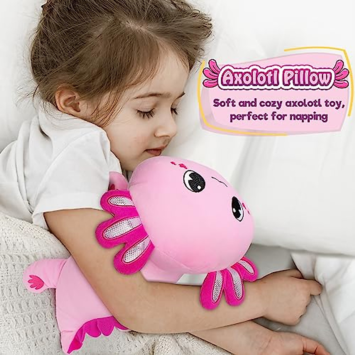 Officygnet Axolotl Plush, 13" Soft Stuffed Animal Plush Toy, Cute Axolotl Plush Pillow, Kawaii Plushies Dolls for Kids, Pink Axolotl Gift for Girls Boys