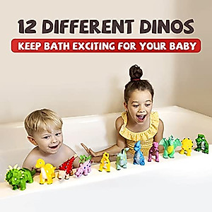 No Hole Baby Dinosaur Bath Toys for Toddler, 12 PCS Mold Free Kids Bathtub Pool Toys