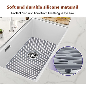 Silicone sink protectors for Kitchen with Center Drain, Grey Grid Accessory Non-slip Heat Resistant Folding mats Grates for Bottom, for Farmhouse Stainless Steel Porcelain Sink (24.8"x 12.9")