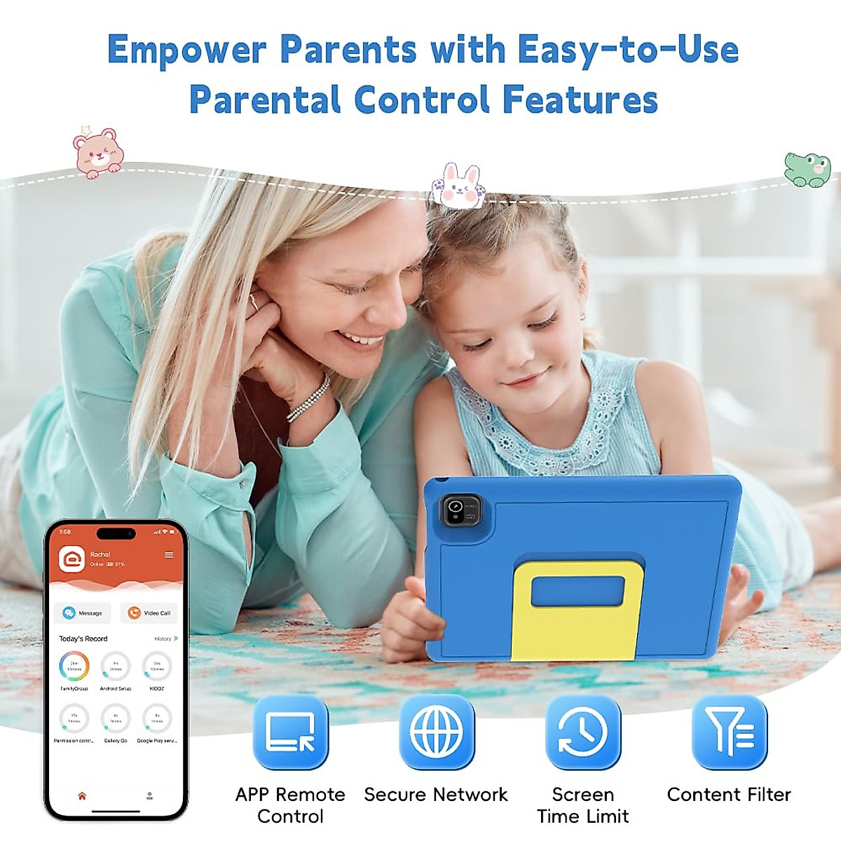 ApoloSign Kids Tablet 10 inch, Android 13 Tablet for Kids, 2+32GB Storage, Pre-Installed Educational Apps with Ad-Free Contents and Parental Control, 5000mAh Battery, EVA Shockproof Case - Blue