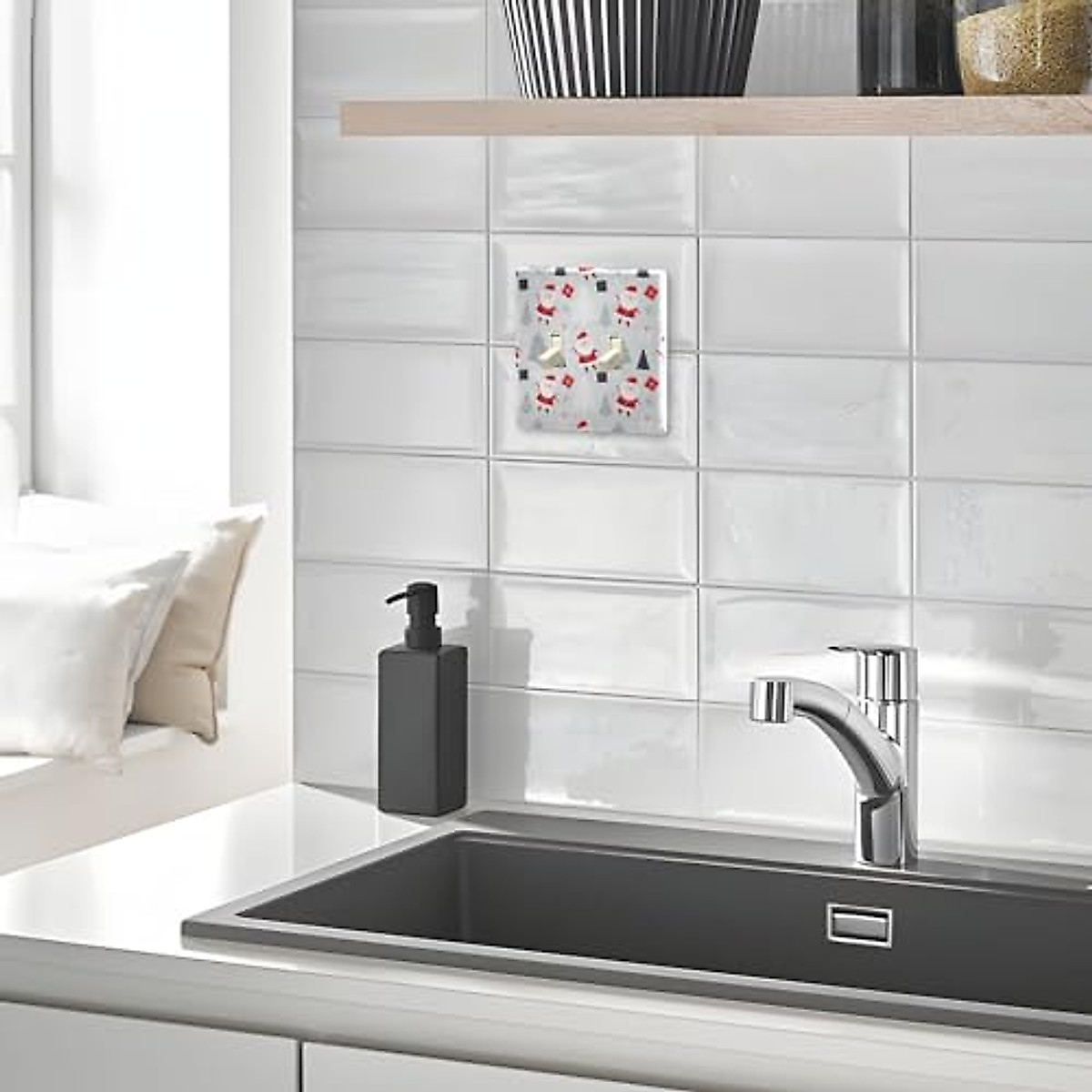 FJDENG Christmas Santa Claus Light Switch Cover,PC Decorative Double Toggle Switch Plate Covers Standard Size 1 Gang,4.56 x4.48 Inch