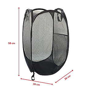 Collapsible Portable Mesh Laundry Storage Hamper - Durable, Foldable Closed Clothes Basket | Pop-up Folding Compact Washing Bag for Girl's Rooms, College Dorms, Cruises, or Travel (1PCS, Black)