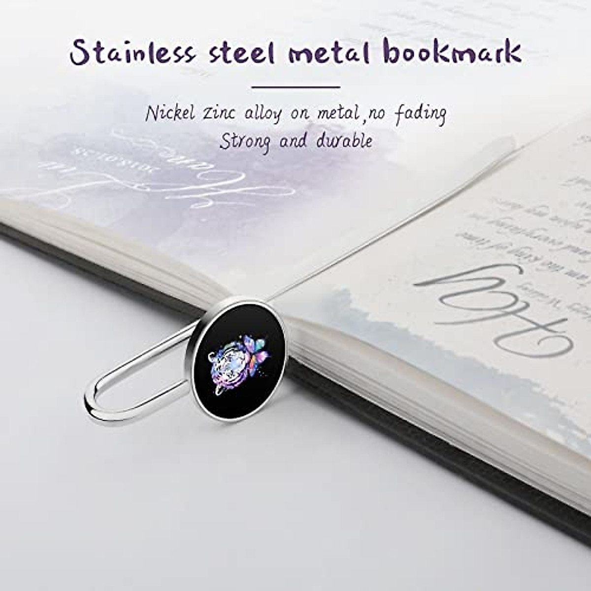 Tiger and Butterfly Metal Bookmark Vintage Silver Book Marker Clip Unique Christmas Teacher Birthday Gifts 1.2"