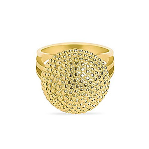 Fireworks Yellow Gold Ring for Women, Half Textured Sphere Party Cocktail Costume Jewelry for Women (11.5)