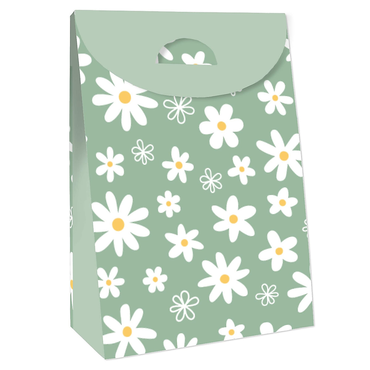 Big Dot of Happiness Sage Green Daisy Flowers - Floral Gift Favor Bags - Party Goodie Boxes - Set of 12