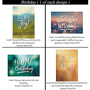 Birthday (No Repeated Cards) 32 Design Christian/Religious Greeting Card Assortment ~ Scripture in every card