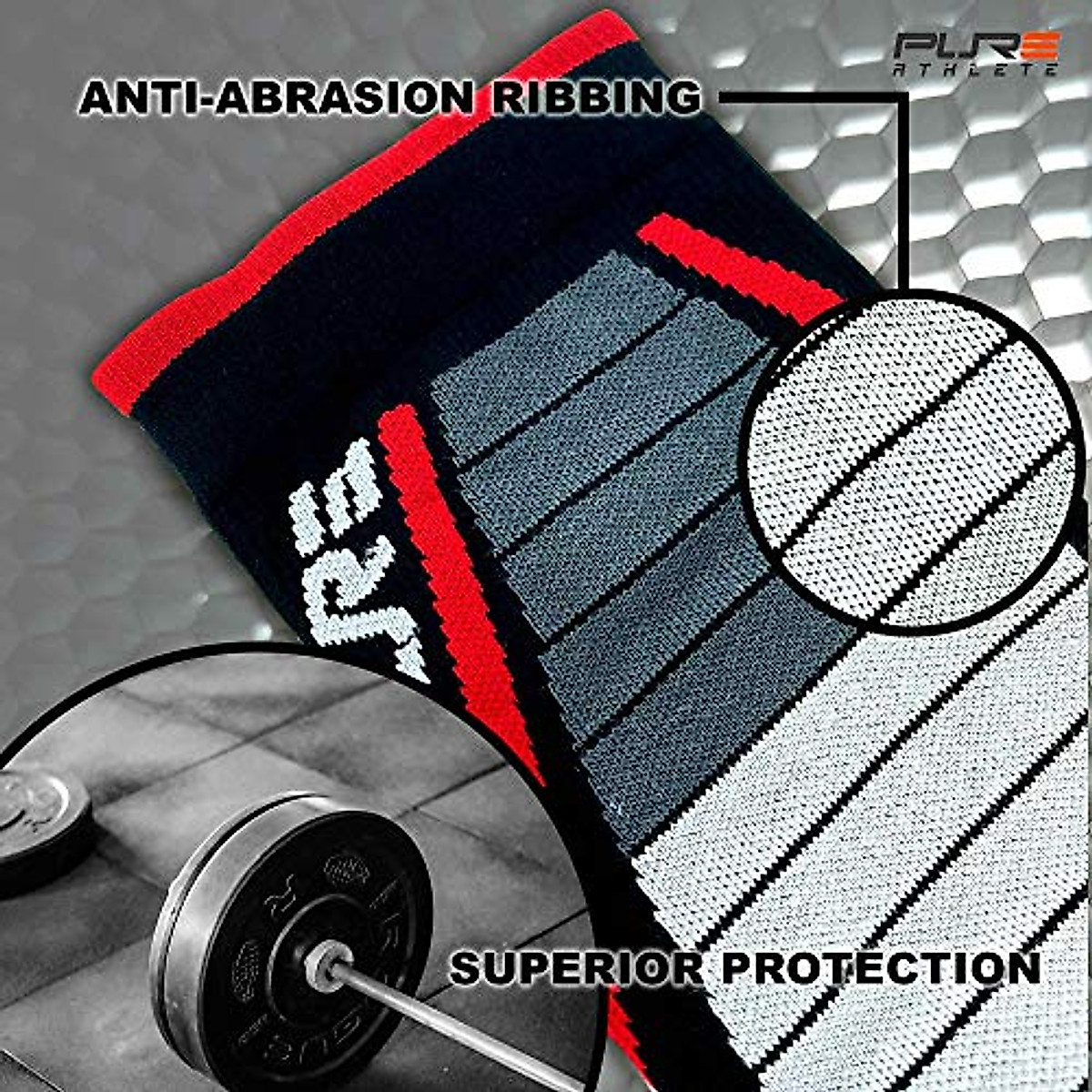 Pure Athlete Lifting Socks- Weightlifting Shin Guards, Deadlift Protector Compression Sock for Cross Training & Weightlift (Black/Grey, Large)