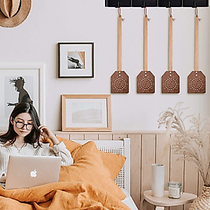 YoungJoy Leather Heavy Duty 19 Inch Rustic Manual Swat with Wooden Long Handle(1 Pack, Chocolate)