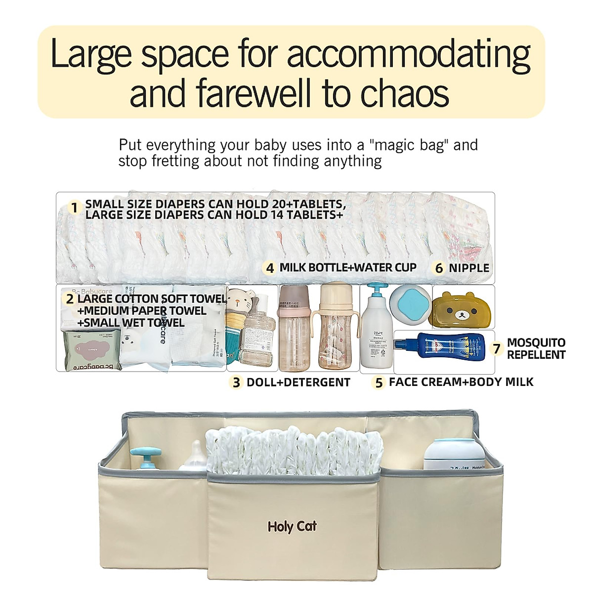 Holy Cat Hanging Baby Diaper Caddy Organizer with Paper Pocket for Changing Table Crib Playard Organization Nursery Organization Hanging Nursery-Apricot