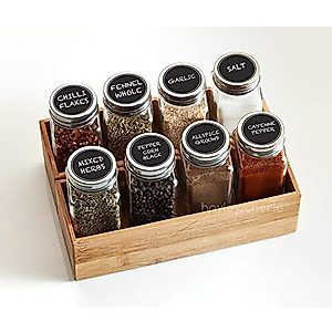Hayley Cherie - 6 oz Large Square Glass Spice Jars (Set of 10) - Chalkboard Labels, Stainless Steel Lids and Large & Small Shaker Inserts