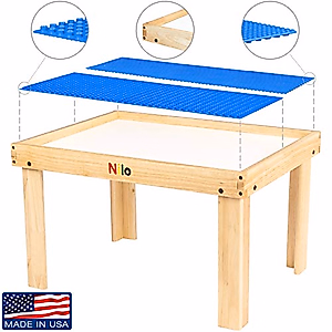 NILO Kids Activity Table Set with 2 Compatible with/Replacement for Detachable Double-Sided Baseplates/Boards/Mats Lego Duplo (N34 Play Table Without Holes, 24x32x20 and 2X Blue Base Plates 12x32)