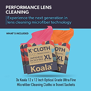 Koala Lens Cleaning Cloth | Japanese Microfiber | Glasses Cleaning Cloths | Eyeglass Lens Cleaner | Eyeglasses, Camera Lens, VR/AR Headset, and Screen Cleaning | Pink & Orange (Pack of 3)