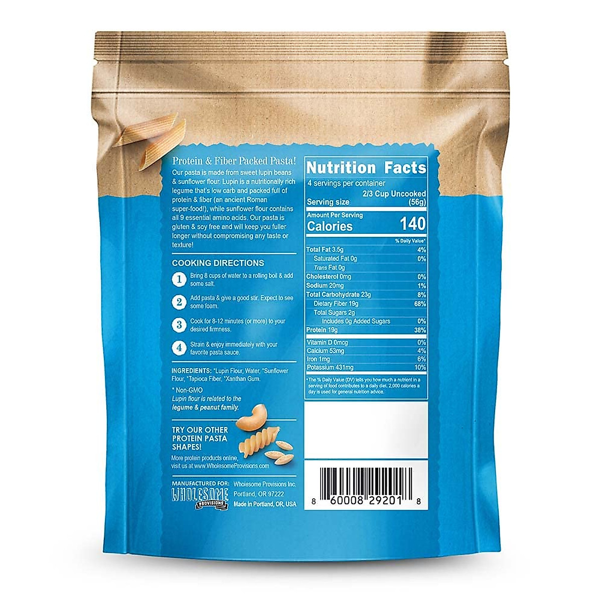 High Protein Pasta, 19g, Made with Lupin Flour & Sunflower Flour, 4g Net Carb, Gluten Free, Keto Pasta, Low Carb Pasta, Lupin Pasta by lulupasta (Penne, 1 Pack)