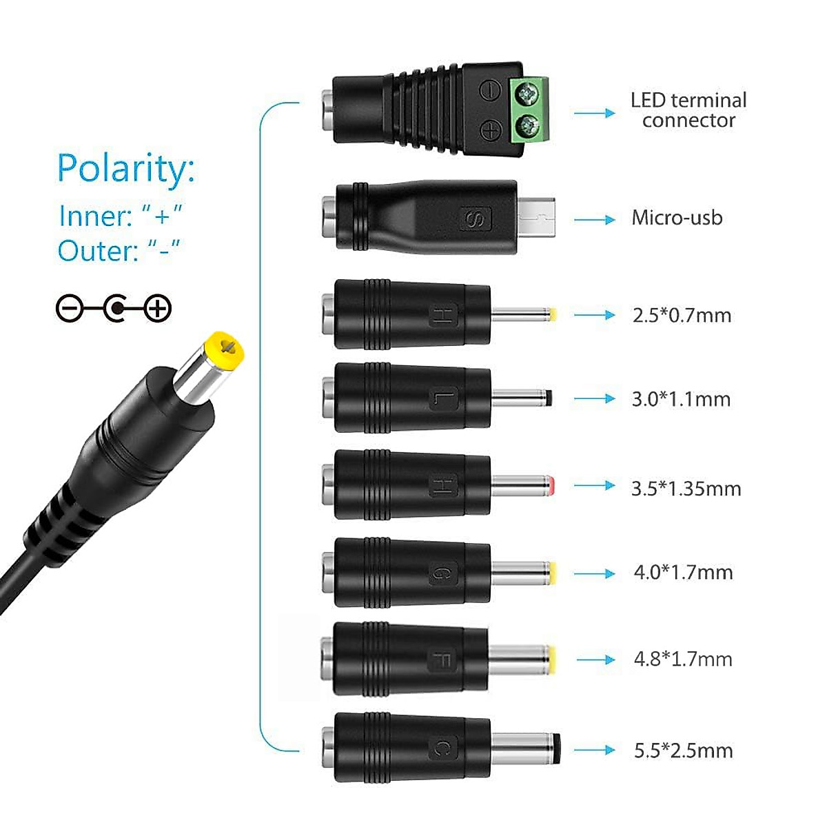 Belker 12W 3V 4.5V 5V 6V 7.5V 9V 12V Adjustable Voltage Universal AC/DC Adapter Power Supply for Household Electronics,Micro USB - 1A Max. [BN]