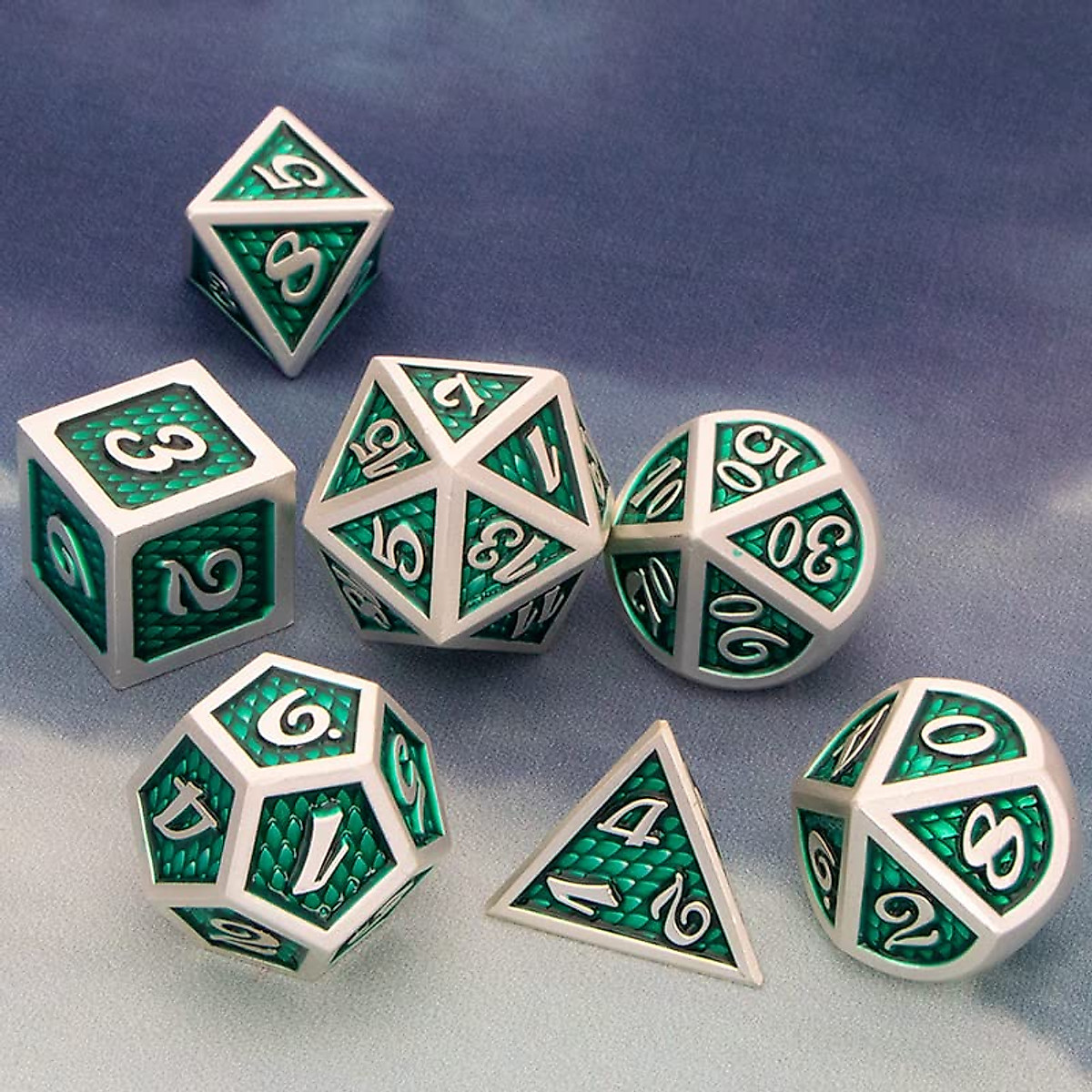 Metal DND Dice Set with Gift Box, RUNFNG 7 Pcs Polyhedral Dice Set for Dungeons and Dragons Dice, Blue Role Playing Dice, D and D D+D RPG Dice Set, D&D Dice Set D20 D12 D10 D8 D6 D4