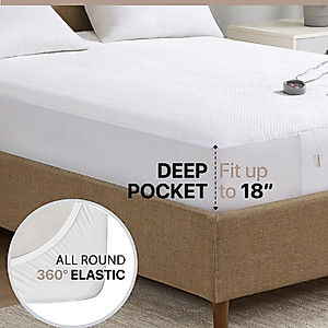 Beautyrest Heated Mattress Pad King - Electric Bed Warmer Cool to Touch, All Seasons Cover, 5 Heat Level, Auto Shut Off, Deep Pocket - Machine Wash Electric Mattress Pad, UL Certified, White, Queen