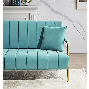 Loveseat Modern 2 Seater Sofa Comfortable Australian Cashmere Fabric Sofa with Two Throw Pillows Blue (Blue)