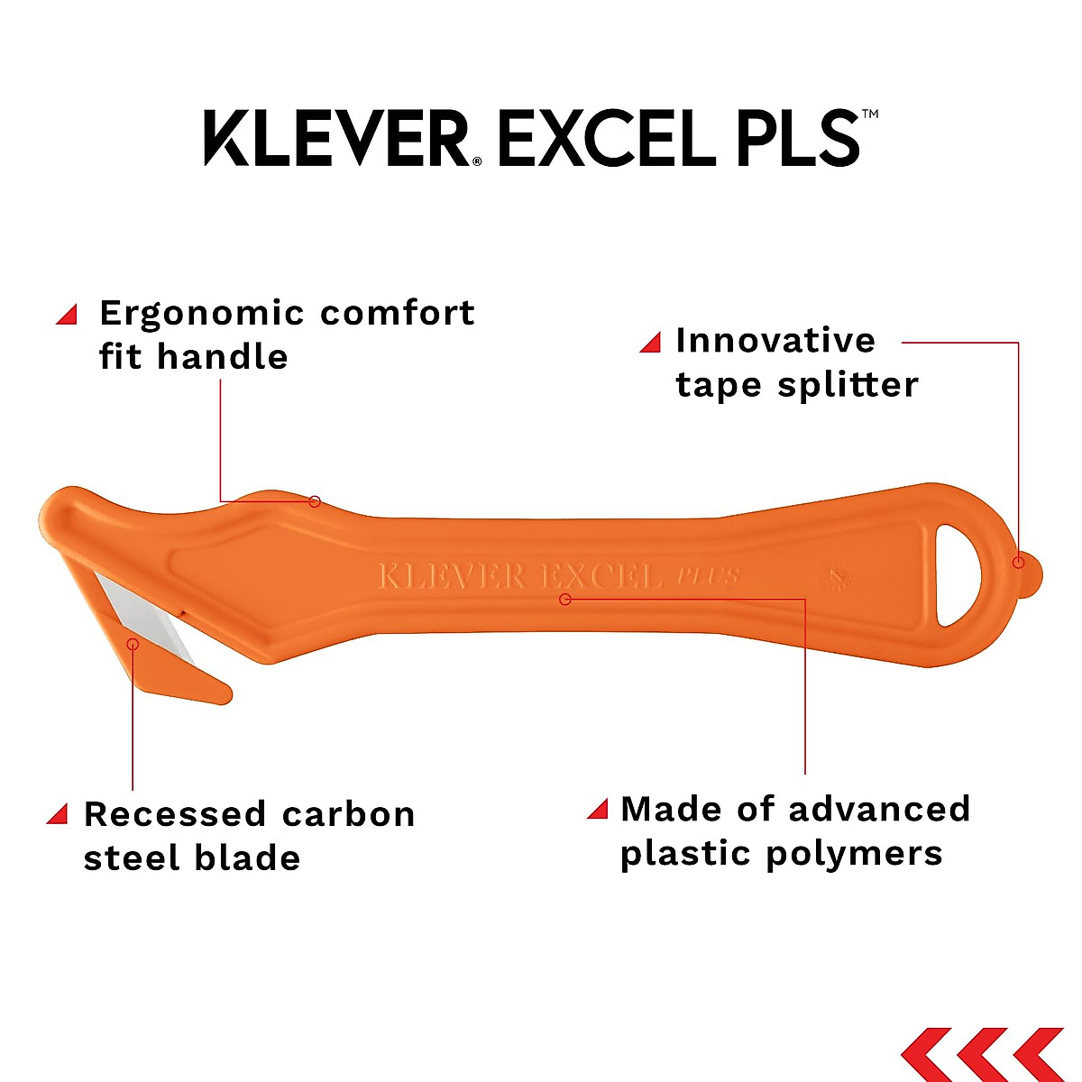 Klever Excel PLUS Wide Cut Safety Cutter, Carbon Steel Blade, Cuts Boxes, Film, Tape, and More, Utility Knife, Orange, 20/pk (PLS-400-30G)