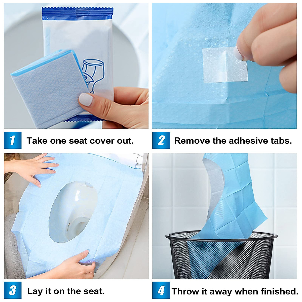 30 Pcs Travel Disposable Toilet Seat Cover,Waterproof Individually Wrapped Portable Travel Toilet Seat Covers,Portable Public Toilet Protector for Public Restrooms,Airplane,Camping,Cruise,Train(Blue)