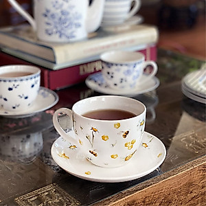 STP GOODS Bone China Kitchen Teacups Tea with Honey Cup and Saucer 15.2 fl oz (450 ml) Pretty Tea Cup with Matching Saucer Christmas Mugs