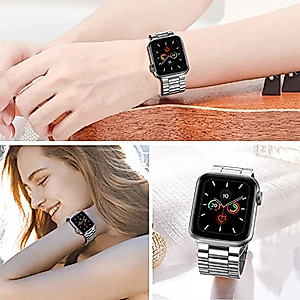 Fitlink Metal Band Compatible for Apple Watch Series 8 7 6 5 4 3 2 1 SE Ultra, Stainless Steel Waterproof Apple Watch Band for Apple Watch 42mm 44mm 45mm 49mm for Women Men(Silver, 42/44/45/49mm)