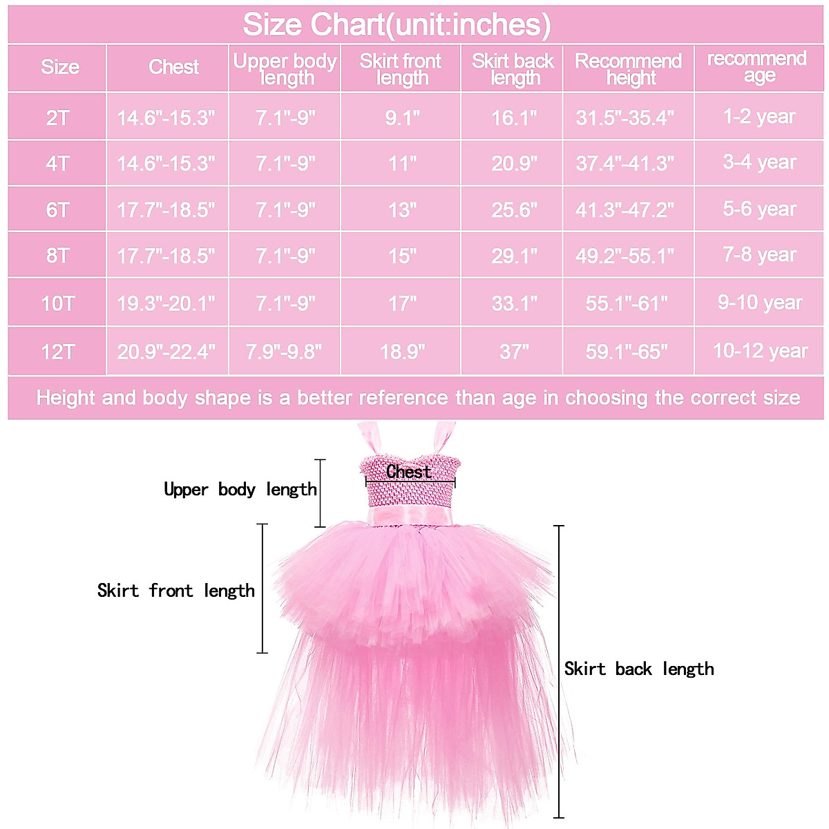 Pink Christmas Tutu Dress for Girls Tulle Dresses Fairy Princess Dress up for Kids Toddler Little Girl Birthday Party Outfit Size 5-6