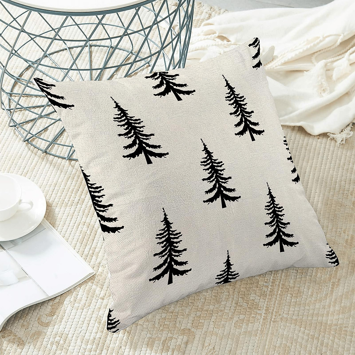 CXMEIFLY Christmas Pillow Covers 20x20 Inch Set of 2 White Black Christmas Tree Decor Throw Pillows Winter Xmas Holiday Outdoor Cushion Cases for Couch Bed Decorations
