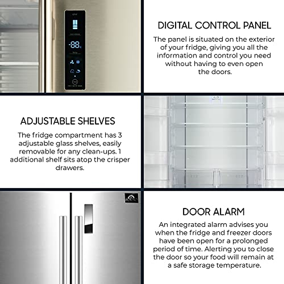 Forno Bovino 33" Inch W. Refrigerator 19 cu. Ft. Frost Free Design Stainless Steel Touch Control French Doors.