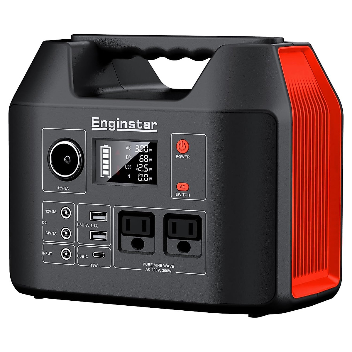 EnginStar Portable Power Station 300W 296Wh Battery Bank with 110V Pure Sine Wave AC Outlet for Outdoors Camping Hunting and Emergency, 80000mAh Backup Battery Power Supply for CPAP