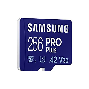 SAMSUNG PRO Plus + Adapter 256GB microSDXC Up to 160MB/s UHS-I, U3, A2, V30, Full HD & 4K UHD Memory Card for Android Smartphones, Tablets, Go Pro and DJI Drone (MB-MD256KA/AM)
