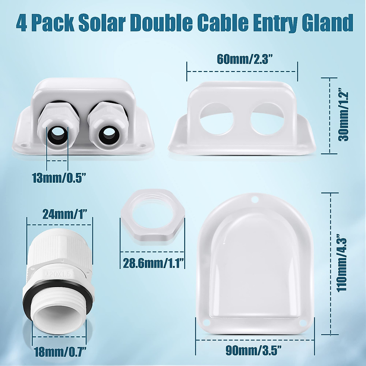 4 Pieces Solar Double Cable Entry Gland for All Cable Types 13AWG to 7AWG, RV Accessories Waterproof ABS Solar Dual Cable Entry Housing for RVBoatYachtRoofCamper Van
