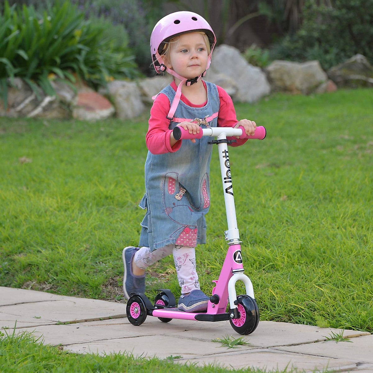 Albott Kid Scooter My 1st Scooter Folding Removable 4 Wheel Scooters for Kids 3 Growth Stage Transformer Toddler Scooters Age 3-5 (Pink)