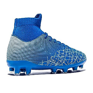 KouAzAz Kids Soccer Cleats Boys Girls Athletic Sport Shoes Outdoor Indoor Firm Ground Comfortable Football Shoes Blue