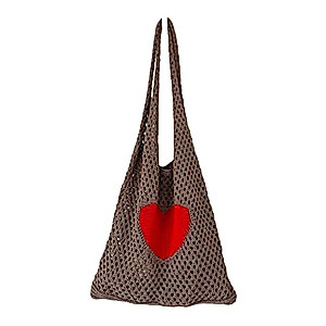 Women Y2K Fairycore Hobo Bag Fairy Grunge Aesthetic Trendy Tote Bag Indie Knitted Crochet Cottagecore Bags Accessory (Brown)