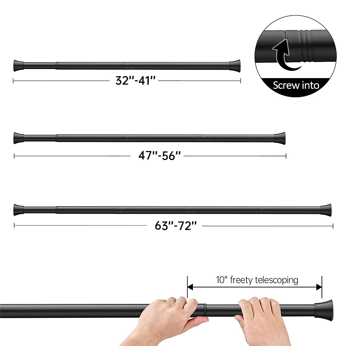 eboatop Tension Curtain Rod - Black Shower Curtain Rod - Adjustable 47 to 56 inch Spring Tension Shower Rod No Drilling Non Slip, Matte Black