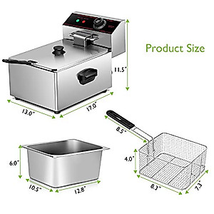 ARLIME Deep Fryer with Basket, 1700W Stainless Steel Electric Countertop Deep Fryer, 6.4 Quart Oil Container & Lid, Adjustable Temperature, Large Frying Machine Perfect for Chicken French Fries
