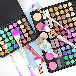 Mermaid Makeup Brushes, 11pcs Professional Blending Blush Concealer Synthetic Fiber Bristles Brush Special Cosmetic Brushes Kits for Women(purple)