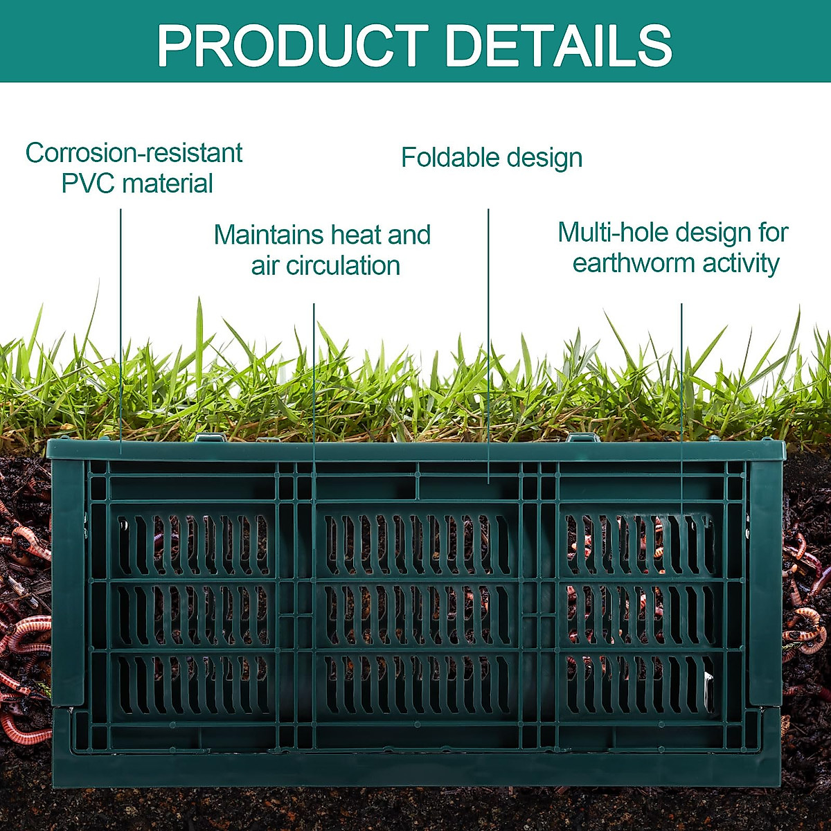 Tioncy In Ground Worm Composter 9 Gallon Outdoor Farm Foldable Compost Bin with Lid for Raised Garden Beds Home Composting System