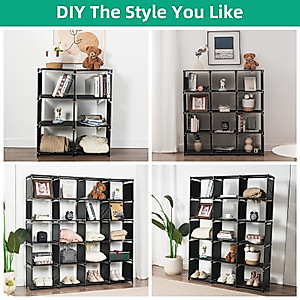 ANTSUN Book Shelf Assembled Storage Rack 6/9/12/15/18/20 Grid DIY Bookcase Vertical Cabinet Bookshelves Large Cube Storage Orangnizer Shelves for Bedroom, Living Room, Home Office (15-Grid Black)