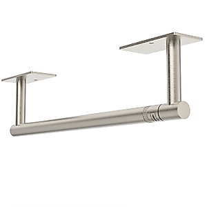 WZRUA Brushed Paper Towel Holder Under Cabinet, Self Adhesive Paper Towel Holder or Wall Mount Paper Towel Holder for Kitchen Bathroom SUS304 Stainless Steel Square Base
