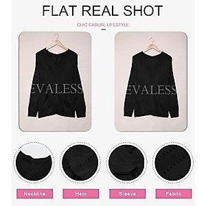 EVALESS Women's Cute Long Sleeve Striped Sweaters Fall V Neck Sweater Tops 2023 Color Block Loose Knitted Pullover Sweaters Black Small