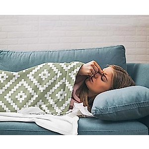 Throw Blanket- Abstract Geometric Soft Warm Plush Fleece Bed Throw,50x60In Flannel Blankets Saga Green White Diamond Squares Bedding Throws for Women/Men Bedroom Living Room Office Decor Minimalist