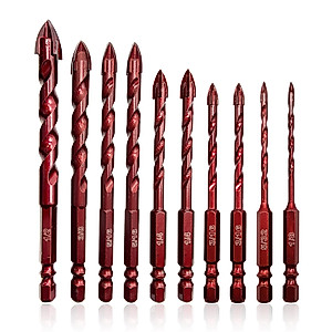 FEWELL Masonry Drill Bits 10 Pcs, Concrete Drill Bit Set Size 1/8" to 1/2", Professional High Cobalt Drill Bit Set for Tile Glass/Metal Brick Concrete Ceramic Plastic Wood