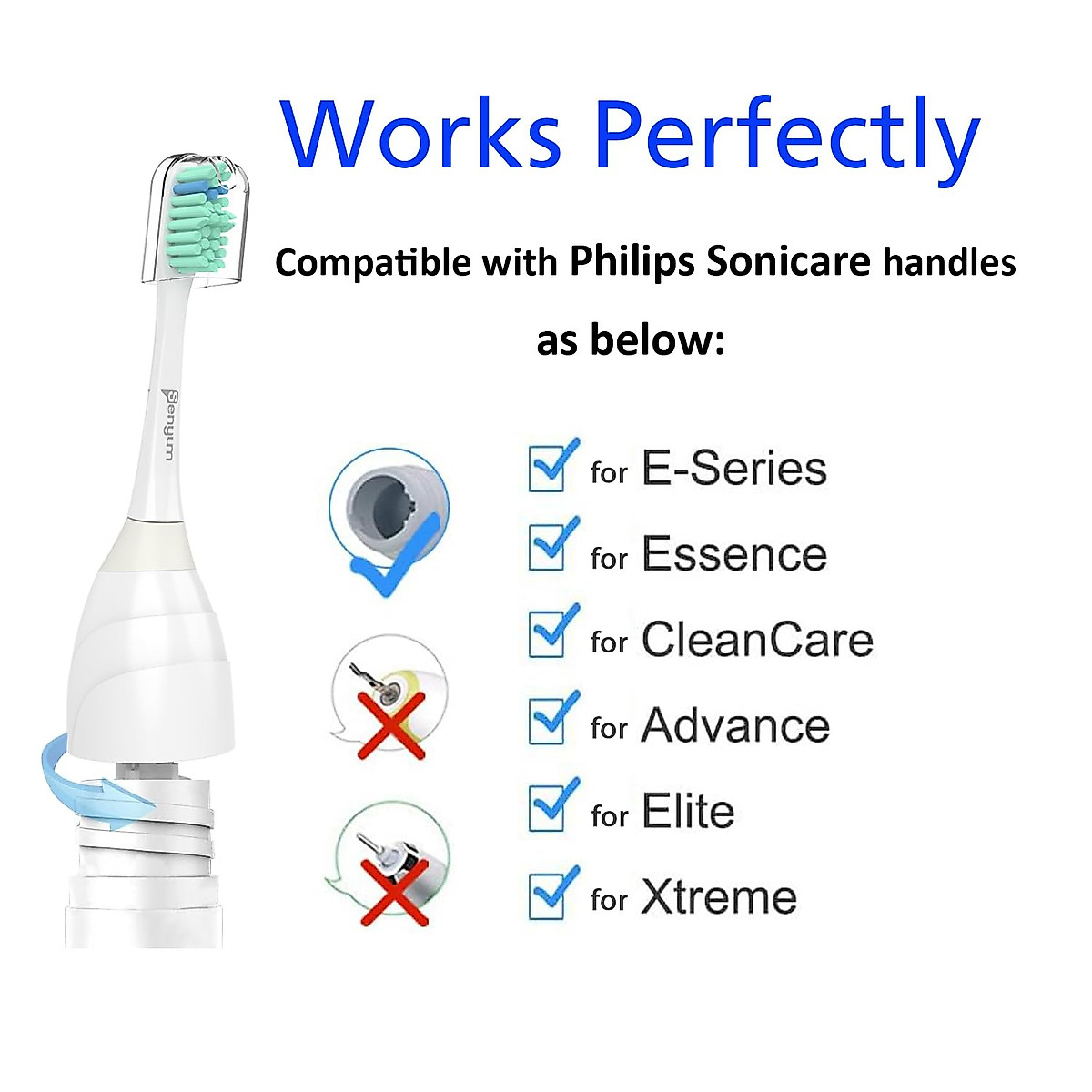Senyum Replacement Toothbrush Heads Compatible with Philips sonicare E-Series, Replacement Brush Heads Come with Caps, 6 Pack