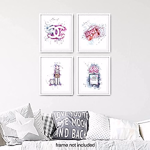 Fashion Glam Wall Art Decor Prints - Chanel Pink Wall Decor For Girls Bedroom Makeup Room - Glam Decor  Wall Posters - Perfume Handbag Makeup Art - Glam Fashion Wall Art Prints - Set of 4 (8x10) - Unframed